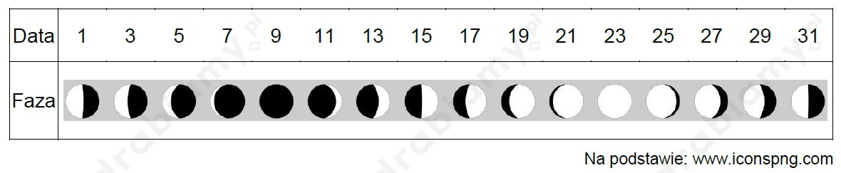 Na rysunku przedstawiono fazy Księżyca obserwowane z półk ...
