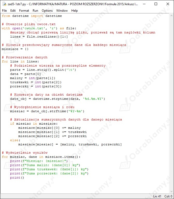 🎓 W pliku owoce.txt zapisano informacje ...- Zadanie 5: Egzamin ...