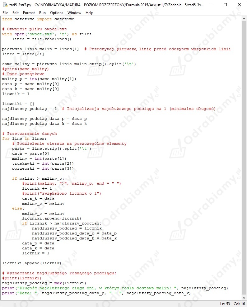 🎓 W pliku owoce.txt zapisano informacje ...- Zadanie 5: Egzamin ...